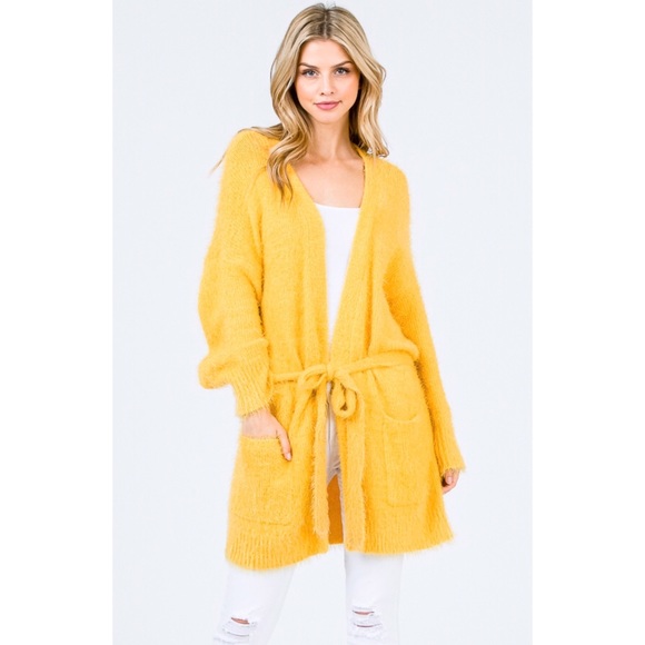 sunnyluxe | Sweaters | Yellow Soft Plush Eyelash Fuzzy Cardigan | Poshmark